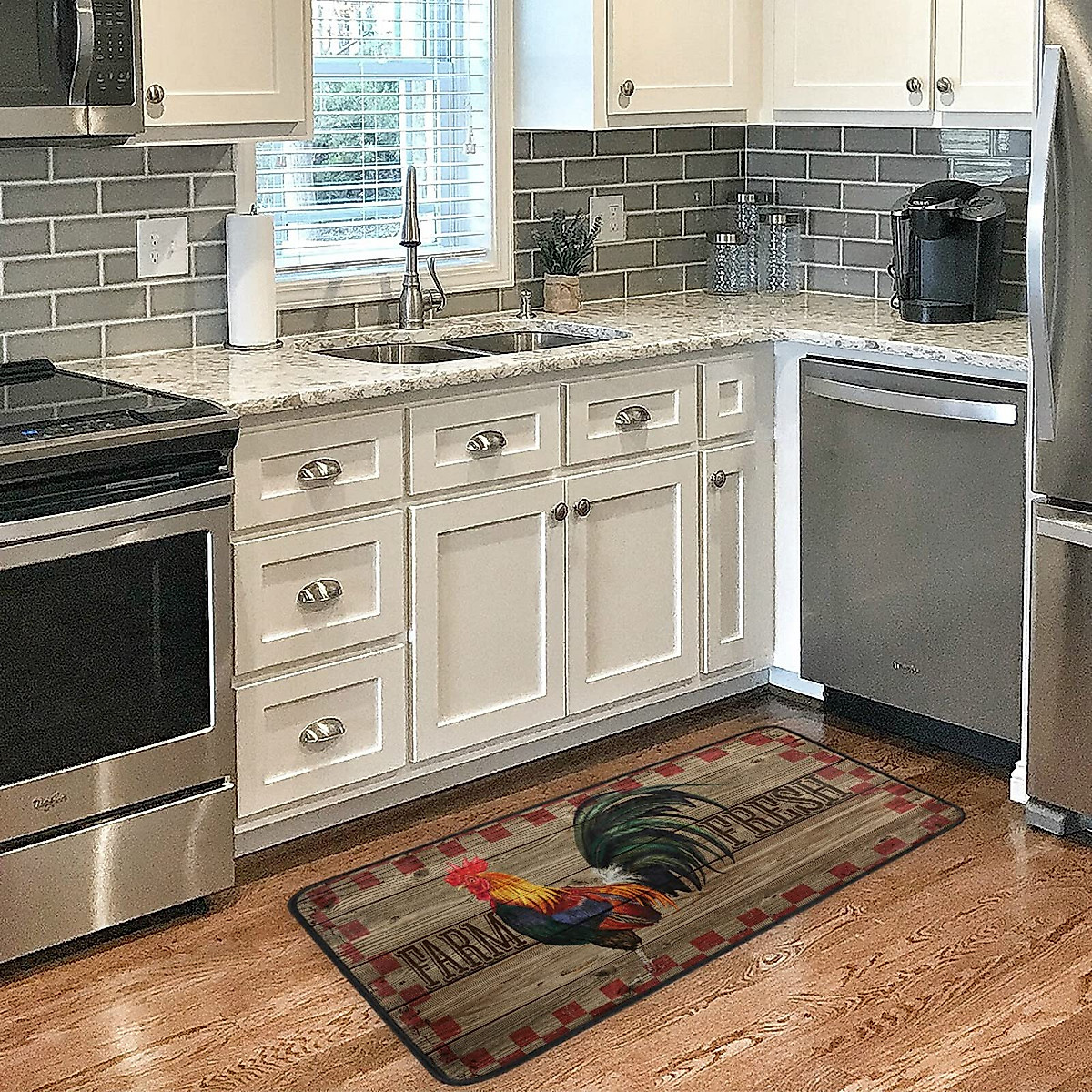 ALAZA Rooster Kitchen Floor Mat Farmhouse Kitchen Non Slip Comfort Mat 39x20 inches