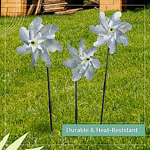 BIRD BLINDER Premium Repellent PinWheels – Sparkly Holographic Pin Wheel Spinners Scare Off Birds and Pests (Set of 8) - Easy Assembling Bird Repellent Devices Outdoor - Humanely Keep Birds Away