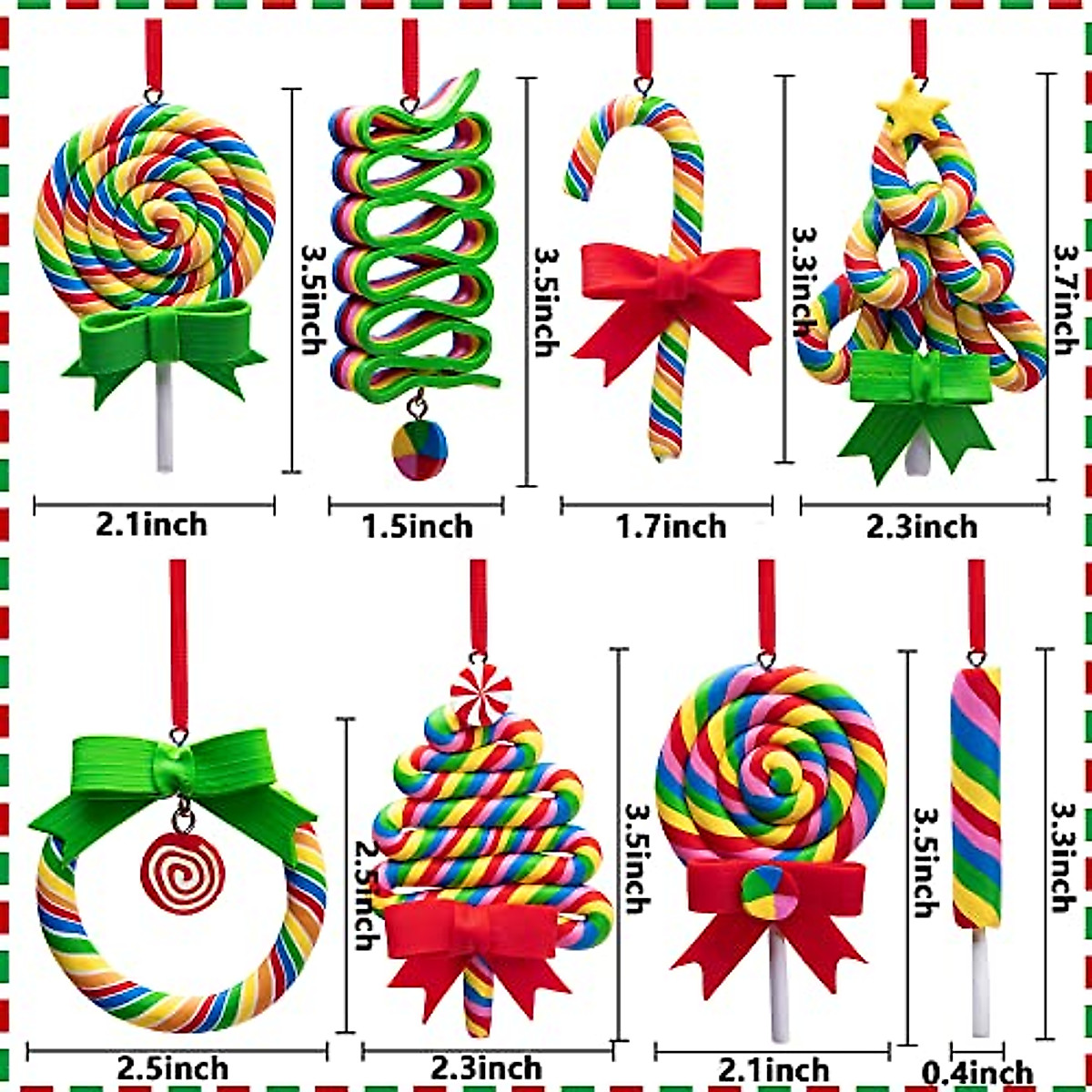 codree 8 PCS Christmas Lollipop Ornaments-Rainbow Lollipop Hanging Ornaments-Christmas Candies Polymer Clay Ornament for Xmas Tree Party Decoration