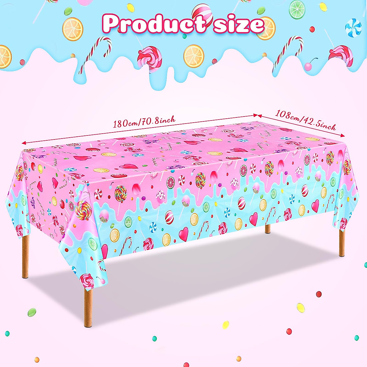 Fanfanwin 2 Pieces Candyland Plastic Tablecloth Candyland Party Decorations Candyland Table Cover Colorful Lollipop Table Covers for Candy Land Birthday Baby Shower Party Supplies