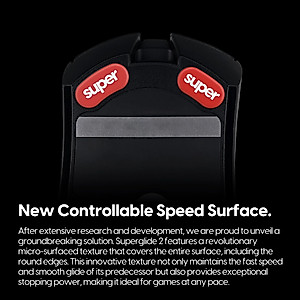Superglide2 - New Controllable Speed Textured Surface Smoothest Mouse Feet/Glides Made with Ultra Strong Glass Smooth and Durable Sole for Razer DeathAdder V3 Pro [Red]