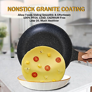 Feipone Non Stick Frying Pan with Lid, Skillet for Omelette Cooking, Granite Cast Aluminum Chef Pan with Induction Bottom