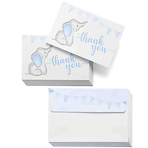 GSM Brands Thank You Cards for Baby Shower with Boy Theme - 20 Cards with Envelopes (4 inch x 6 inch)