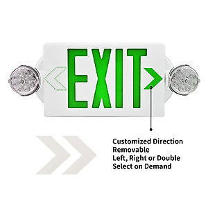 AKT LIGHTING LED Emergency Light & Exit Sign Combo, Green Exit Sign, UL Certified Emergency Exit Light, Adjustable Lamps with Back-up Battery for Business (Green, 6 Pack)