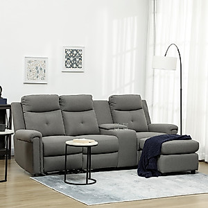 HOMCOM L-Shaped Sofa, Manual Reclining Sectional with Chaise Ottoman, Storage Console, Cup Holders, USB Charging, Gray