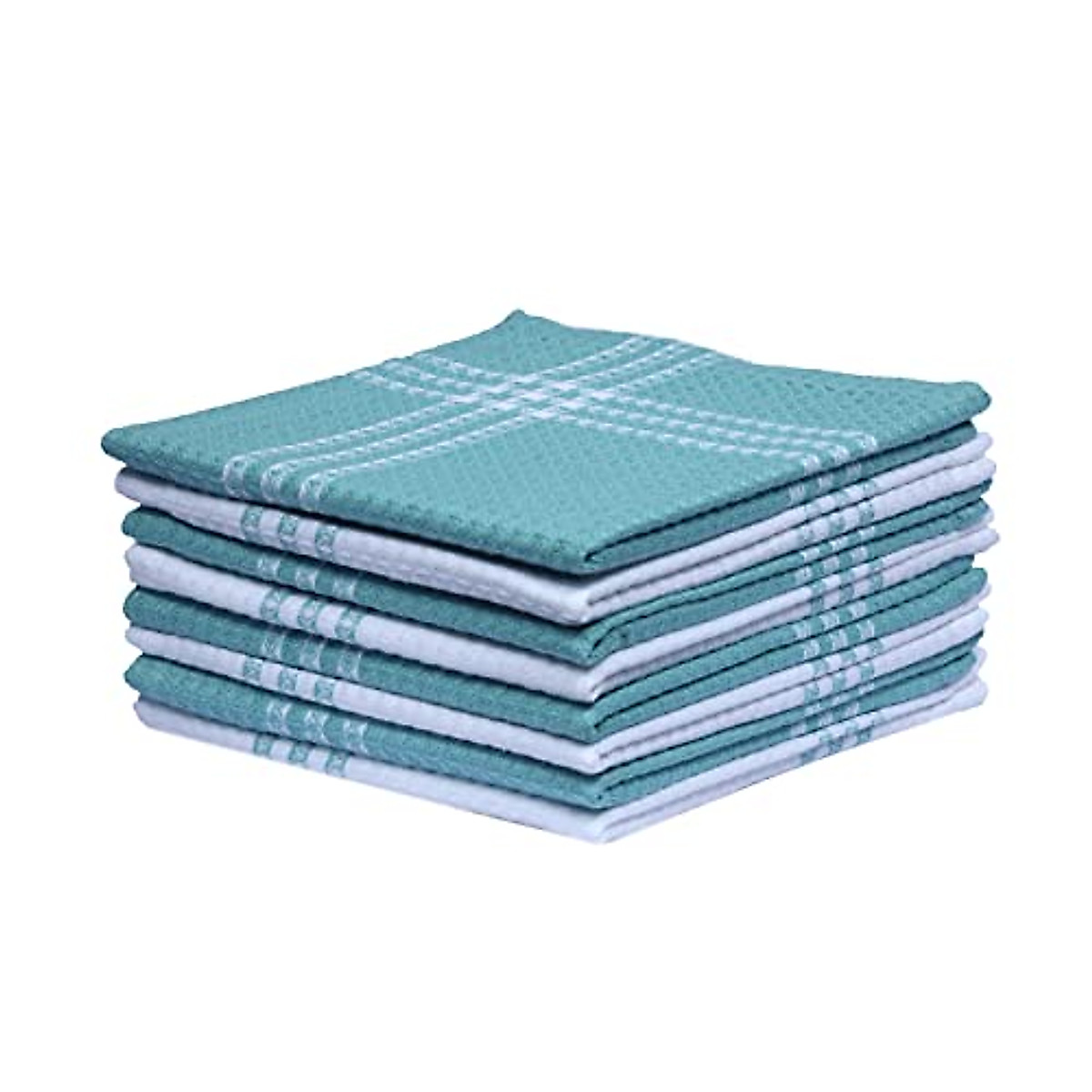 Gratico Dish Cloth Set of 8 Blue White Waffle Stripes 12X12 Inches Premium Soft Cotton Highly Absorbent Kitchen Towels Quick Drying Dish Towels with Hanging Loop Kitchen Tea Towels