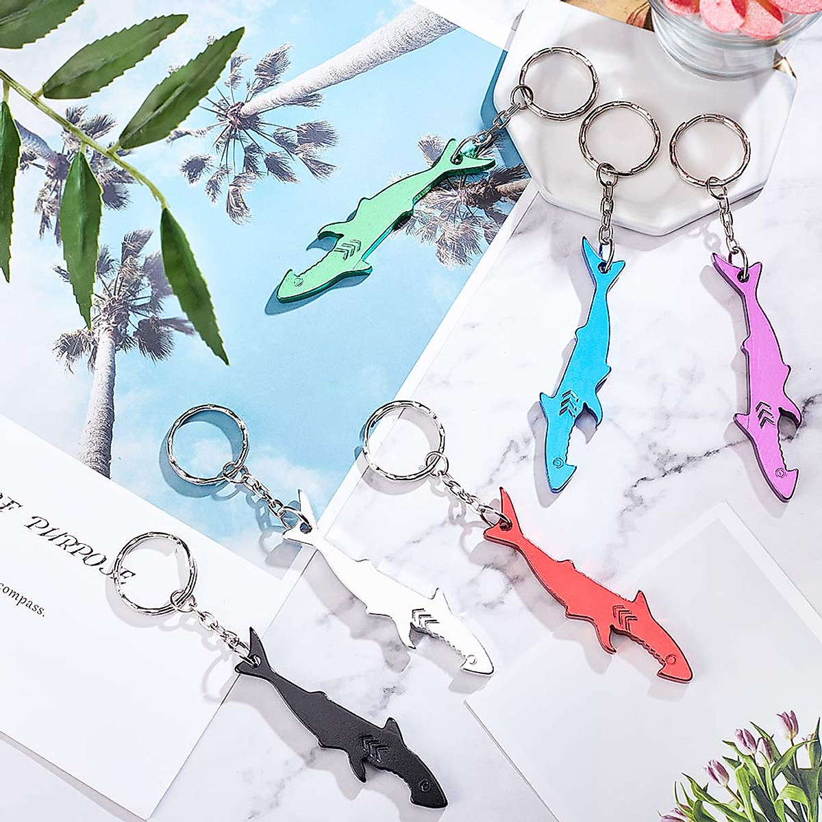 arricraft 12 Pcs Shark Shaped Bottle Opener, Pocketable Keychain Bear Opener for Camping and Traveling, 6 Random Colors