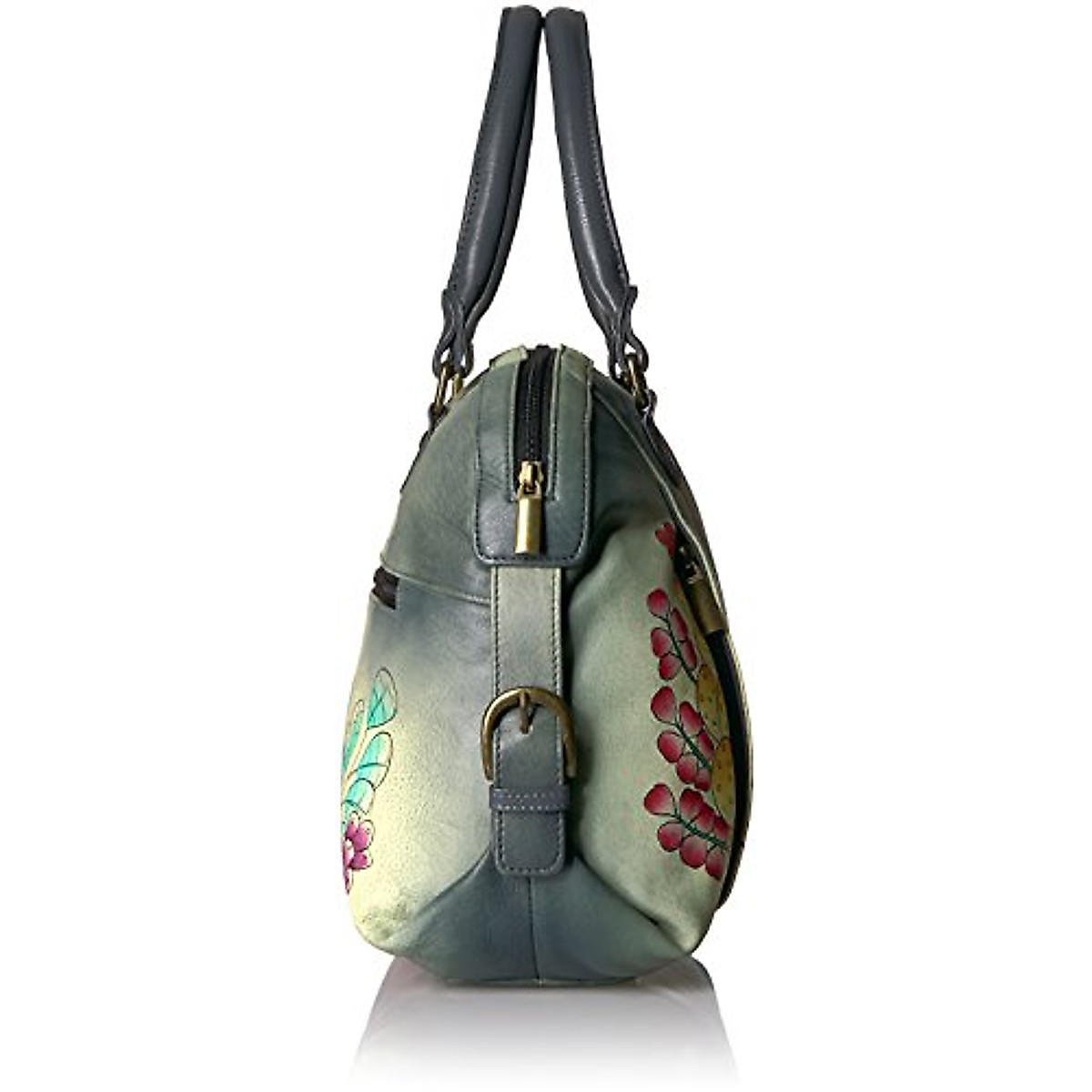 Anna by Anuschka, Handpainted Leather Zip Top Medium Satchel-succulent Dreams