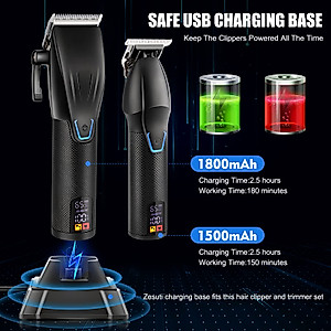 Zesuti Professional Hair Clippers & Trimmer Set for Man with Charging Base,Cordless 4 Adjustable Speeds Hair Clipper,Barber Supplies Clippers for Hair Cutting Mens T-Blade Trimmer Haircut Kit,Black…
