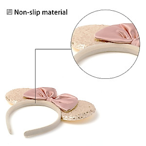 ZYTJ 2 Pcs Mouse Ears Headbands,Shiny Bows Mouse Ears Headbands for Birthday Parties, Themed Events, A Perfect Addition to Your Trip Essentials and Accessories for Women Neutral-pinkbow