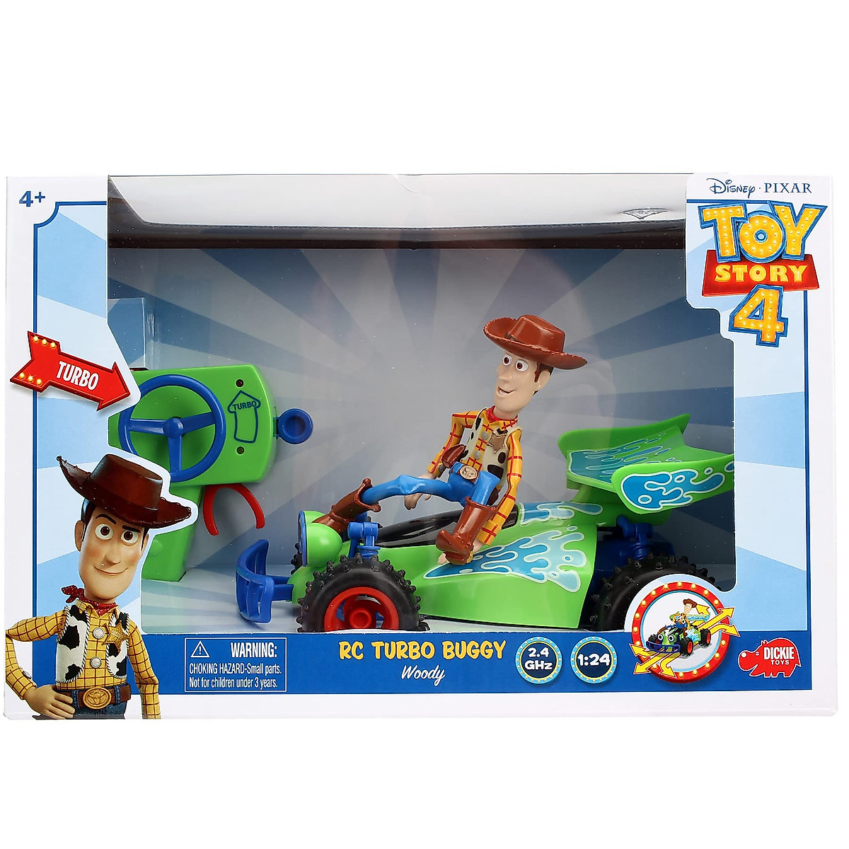 Jada Toys Jada Disney Pixar Toy Story 4 Turbo Buggy W/Woody Radio Control Vehicle, 2.4 Ghz, 1: 24