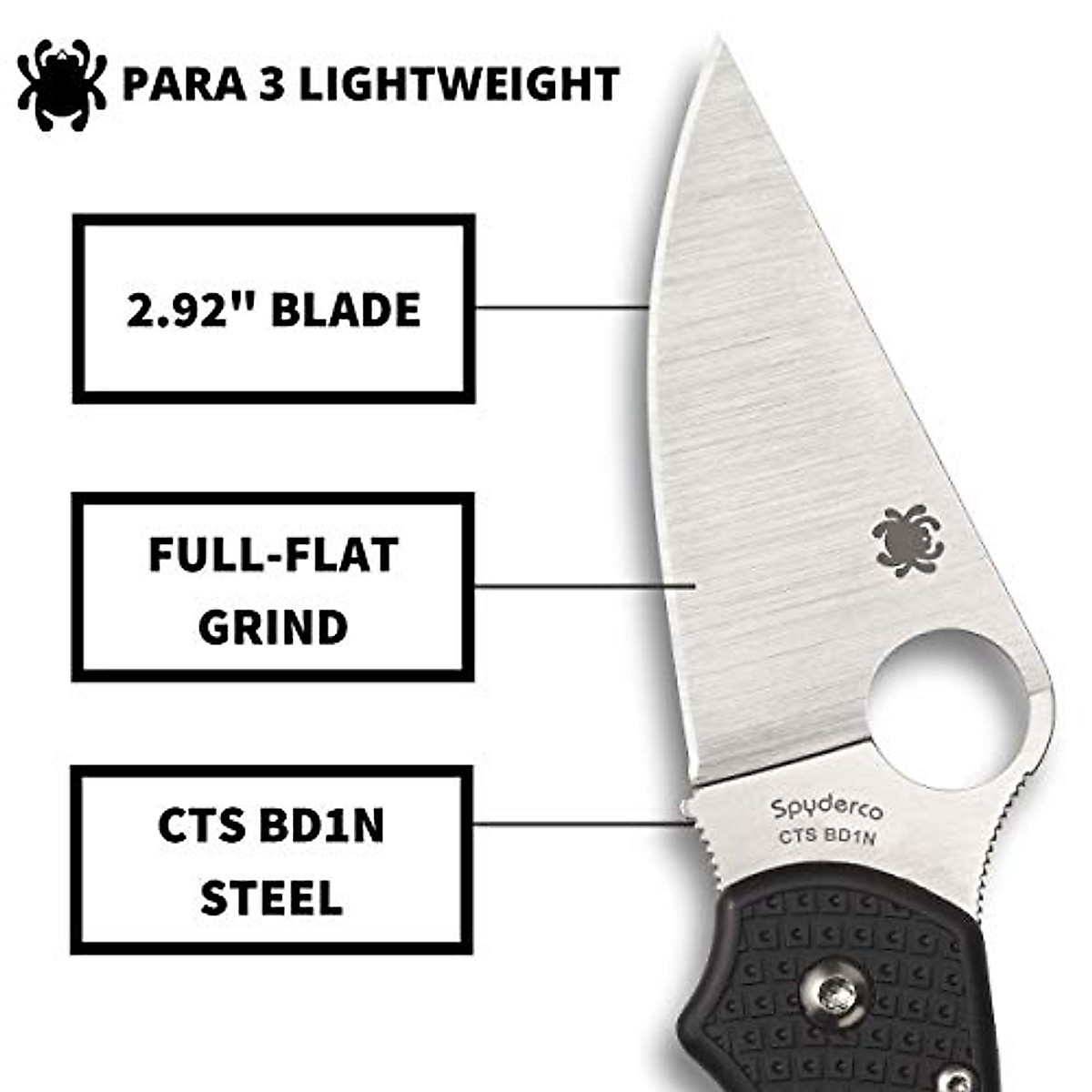 Spyderco Para 3 Lightweight Signature Folding Utility Pocket Knife with 2.92" Stainless Steel Blade and FRN Handle - Everyday Carry - PlainEdge - C223PBK