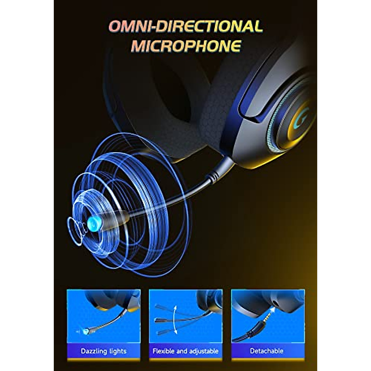 KAPEYDESI Wireless Gaming Headset, 2.4GHz USB Gaming Headphones for PC, PS4, PS5, Mac with Bluetooth 5.2, 40H Battery Life, Detachable Microphone, 3.5mm Wired Jack for Xbox Series (Black)