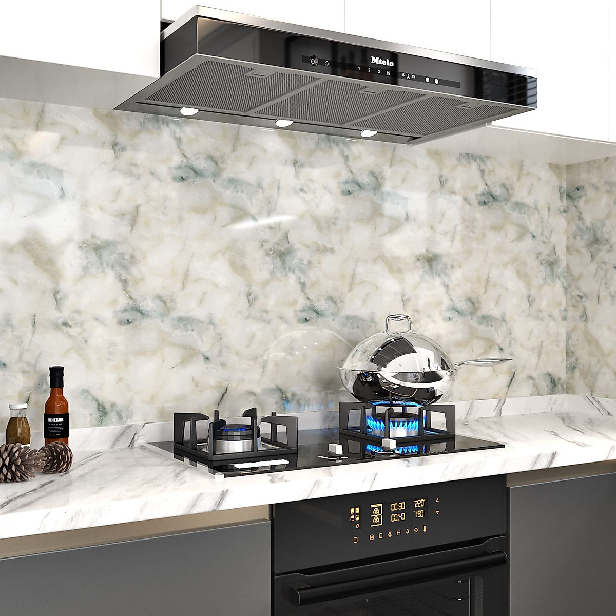 Gray Marble Contact Paper Peel and Stick Wallpaper Counter Top 24" x 118" Contact Paper for Countertops Waterproof Kitchen Backsplash Marble Wall Paper Vinyl Self Adhesive Contact Paper for Cabinets