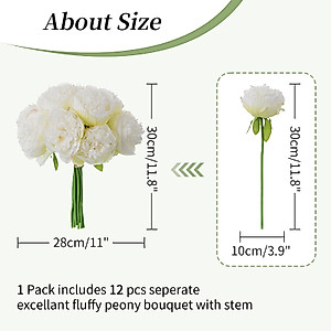BLOSMON Peonies Artificial Flowers Wedding Decoration 24 Heads White Silk Peony with Stem Faux Flower DIY Bouquets for Wedding Party Home Room Table Ceterpieces Decor Fake Floral Bulk Arrangement