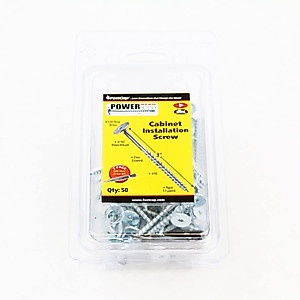 FastCap PowerHead Wood Screws with Flat Head - Self-Tapping Point - 3" Length, #2 Square Drive, Zinc Finish, 50-Pack - 99962