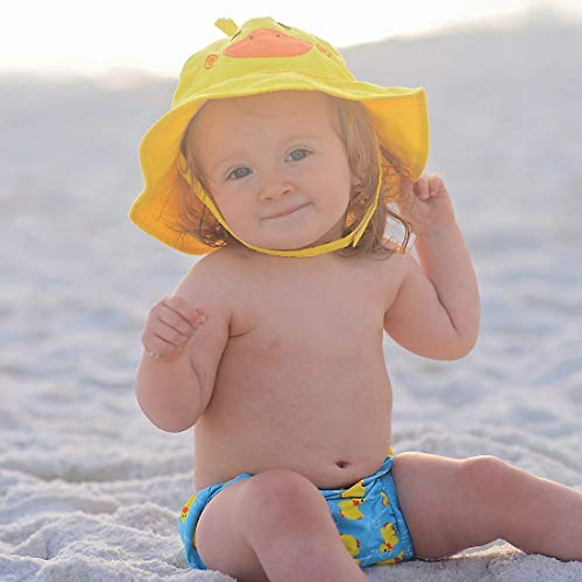 ZOOCCHINI UPF50+ Baby Swim Diaper & Sun Hat Set (3-6 Months, Puddles The Duck)