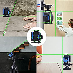 Laser Level Self Leveling - Jkaoclever 16 Lines 4x360° Level Tool, 150FT Green Cross Line Lazer Level for Construction/Picture Hanging -2 Rechargeable Batteries, Wall Bracket