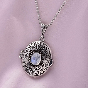 SHOP LC Rainbow Moonstone Picture Locket Necklace for Women Customized Photo Jewelry Memory Personalized Gifts for Women Stainless Steel Chain 24'' Birthday Gifts