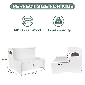 Gravilithic Wooden Step Stool, Bed Steps for High Beds with Drawer, Suitable for Kitchen, Bathroom, Bedside Footstool, White