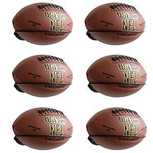 Wallniture SPORTA Wall Mount Football Ball Holder Organization and Storage Rack, Football Holder for Garage Organization, Sports Office Decor Metal Black Set of 6