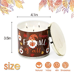Fall Candle,Pumpkin Spice Candle, Pumpkin Scented Candle，Autumn Large 3 Wicks for Home Decor, 14 oz