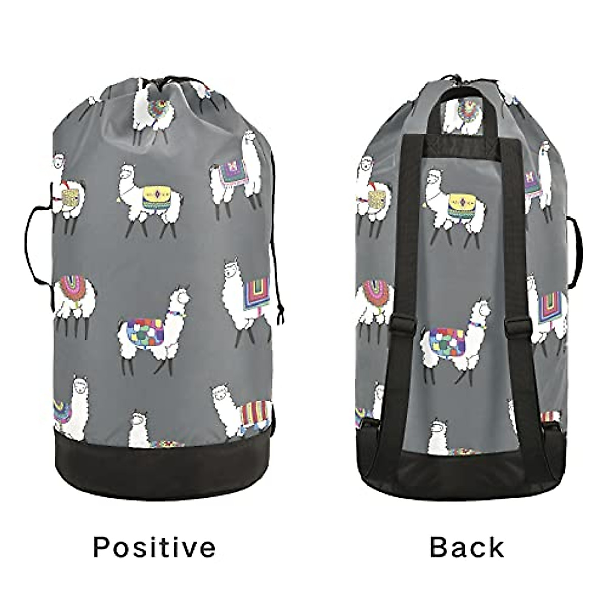 xigua Llama Laundry Backpack with Shoulder Straps Portable Drawstring Closure Nylon Laundry Hamper Bag for College, Laundromat, Apartment