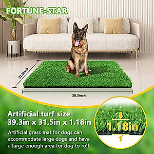 Fortune-star 39.3in X 31.5in Grass Pad for Dogs for Professional Potty Training, Reusable Artificial Grass for Dogs, Dog Grass with Drainage Holes, Turf Dog Potty for Indoor/Outdoor Easy to Clean