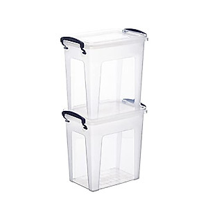 Superio Clear Storage Bins with Lids, Small Stackable Storage Boxes with Locking Latches and Handles (7 Quart(Deep), 2 Pack)