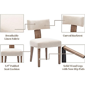 BESTANO Modern Dining Chairs Set of 4, Comfy Upholstered Side Chairs with Wood Legs, Linen Fabric Dining Chairs with Curved Wingback for Living Room Dining Room, Beige