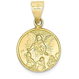IceCarats 18K Yellow Gold Guardian Angel Medal Necklace Protect Us Cherub Pendant Religious Charm 22.5mm x 13.75mm Only