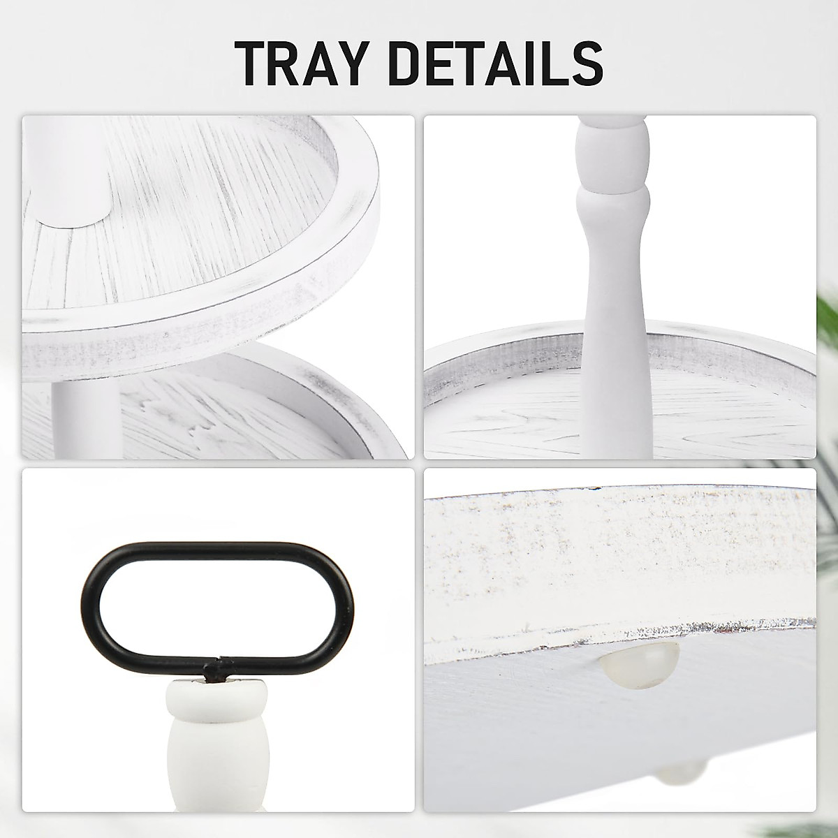 Rustic Tiered Serving Tray, Farmhouse Decorative Wooden Two Tiered Trays, Wooden 2 Tier Tray Stand for Table Kitchen Coffee Macaron Plate Cakes Dessert Fruit(Stand+Beeds)