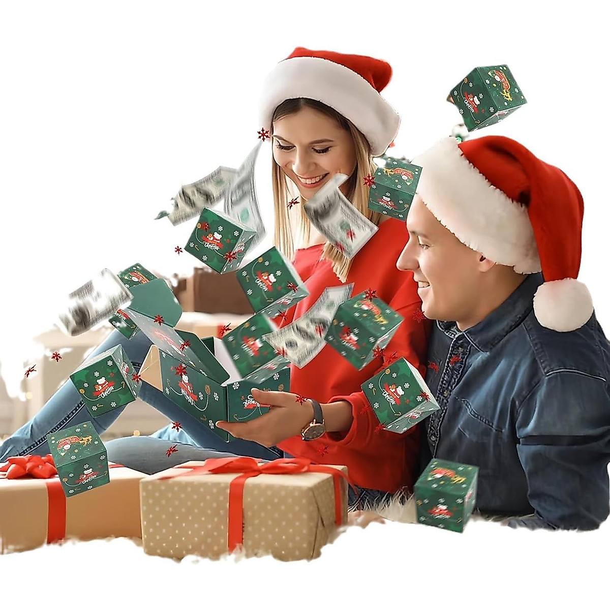Surprise Box Gift Box for Money, Surprise Gift Box Explosion,Pop Out Money Gift Box,Pop Up Money Box for Cash Gift,Seeroze Surprise Gift Box Christmas,Surprise Gift Box Set (Christmas Elk,12 Pages green)