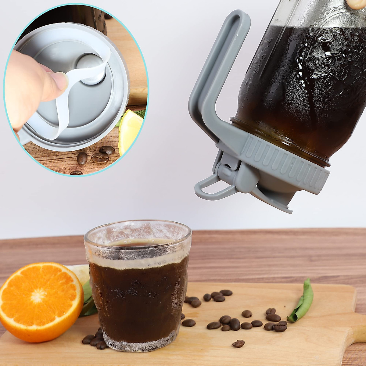 Cold Brew Coffee Maker Mason Jar 2 Quart Iced Coffee Pitcher 64oz With Filter Half Gallon Glass Mason Pitcher Spout Lid With Handle For Fridge Iced Coffee Tea Lemonade Fruit Drinks Container