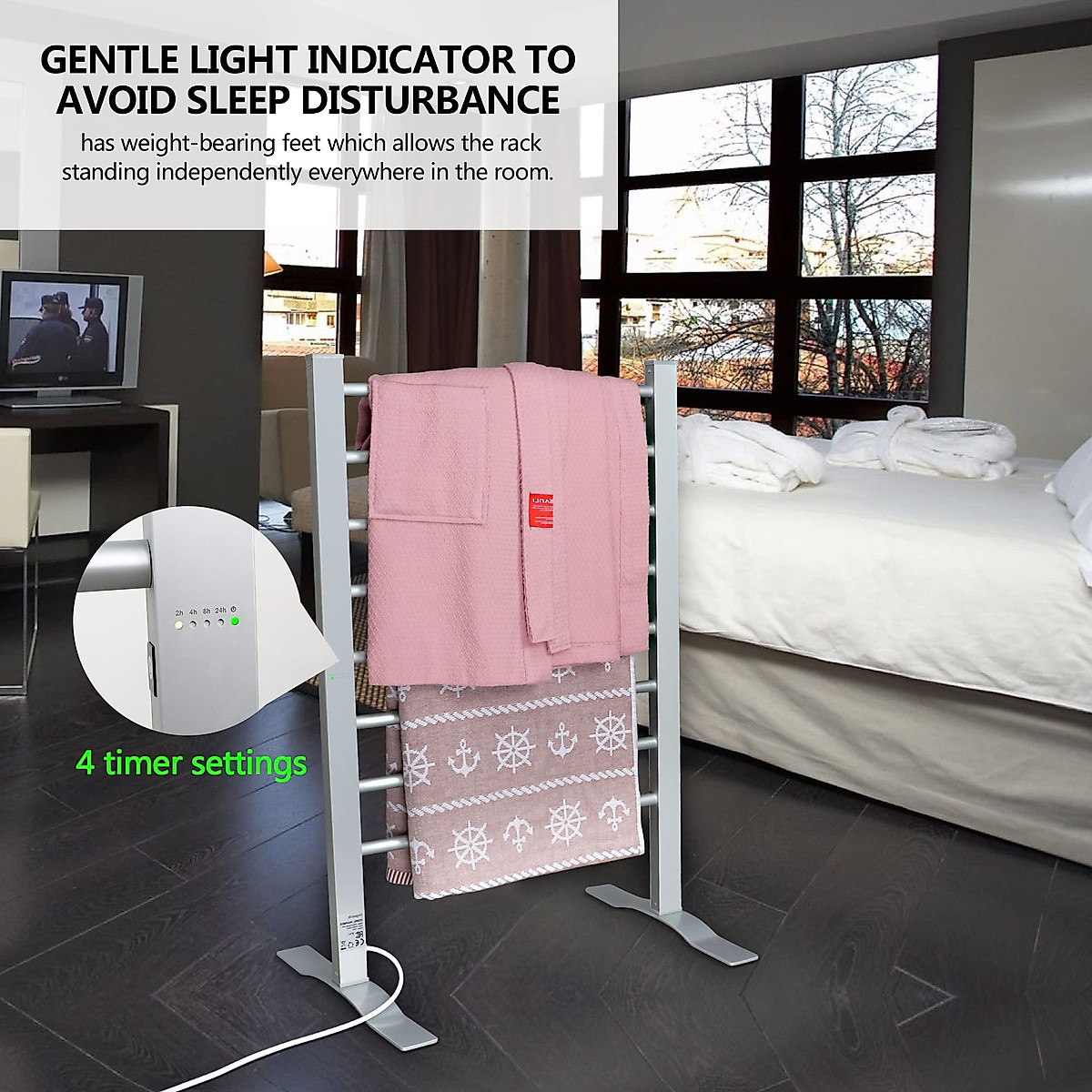 BVANQ Towel Warmer with Timer,Towel Racks for Bathroom,8 Bar Heated Towel Rack for Clothes Drying,Portable Free Standing Heater,Auto Cut Off Home Electric Heat Dryer,Wall Mount Thermostat Shelf