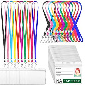 Honoson 100 Pcs Cruise Lanyard for Ship Cards and 100 Pcs Horizontal ID Badge Holder Set Colorful Cruise Lanyard for Ship Cards with Clip PVC Waterproof ID Card Holder Clear Name Tags Badge Holders