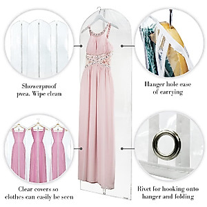 HANGERWORLD Pack of 2 Clear 72" Long Gown Storage Bags for Wedding Dress and Gown, Showerproof Plastic Garment Cover with Full Length Zipper