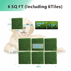jltkj Artificial Grass Tiles, Turf Tiles Interlocking Fake Grass Self-draining Mat for Patio, Indoor and Outdoor Decor (6 Piece)