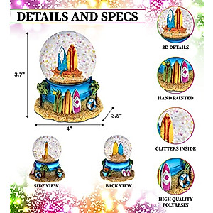 CoTa Global Cool Summer Surf Boards Snow Globe - Water Globe Figurine with Sparkling Glitter, Collectible Novelty Ornament for Home Decor, for Birthdays, Holiday and Valentine's - 65mm