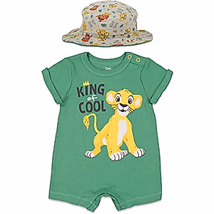 Disney Lion King Simba Newborn Baby Boys Short Sleeve Romper & Sunhat Green Newborn