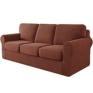subrtex 7 Pieces Sofa Covers,Multifunctional Sofa Slipcovers with Separate Cushion Covers and Seperate Backrest Covers Furniture 3 Seaters Protector(Large,Brick)
