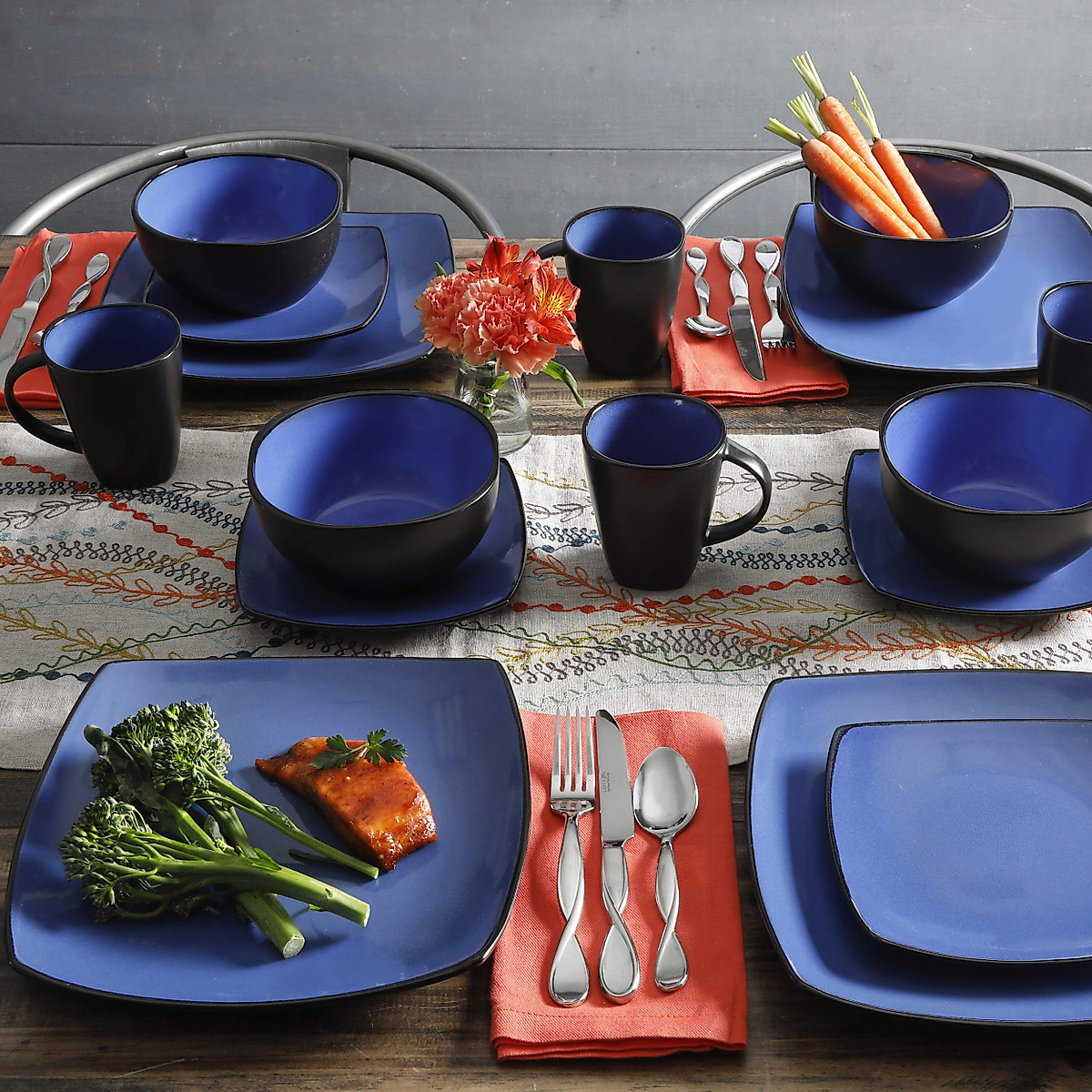 Gibson Soho Lounge Dinnerware set, Square, Blue
