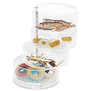4-Tier Clear Plastic Jewelry Storage Box, Stackable Hair Accessories Organizer for Girl's Hair Ties, Clips, Bows (4.5 x 6.9 In)