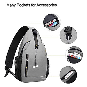 MOSISO Sling Backpack,Multipurpose Travel Hiking Daypack Rope Crossbody Shoulder Bag with Front Buckle Pouch&Reflective Strip, Black