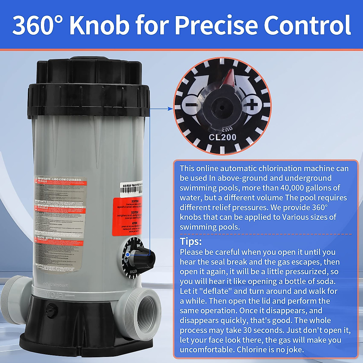 CL200 Inline Chlorinator Replacement Hayward CL200 chlorinator Feeder, Inground Pool Inline Automatic Chlorinator Feeder, High-Grade ABS Material, Easy to Use (2 O-Rings)