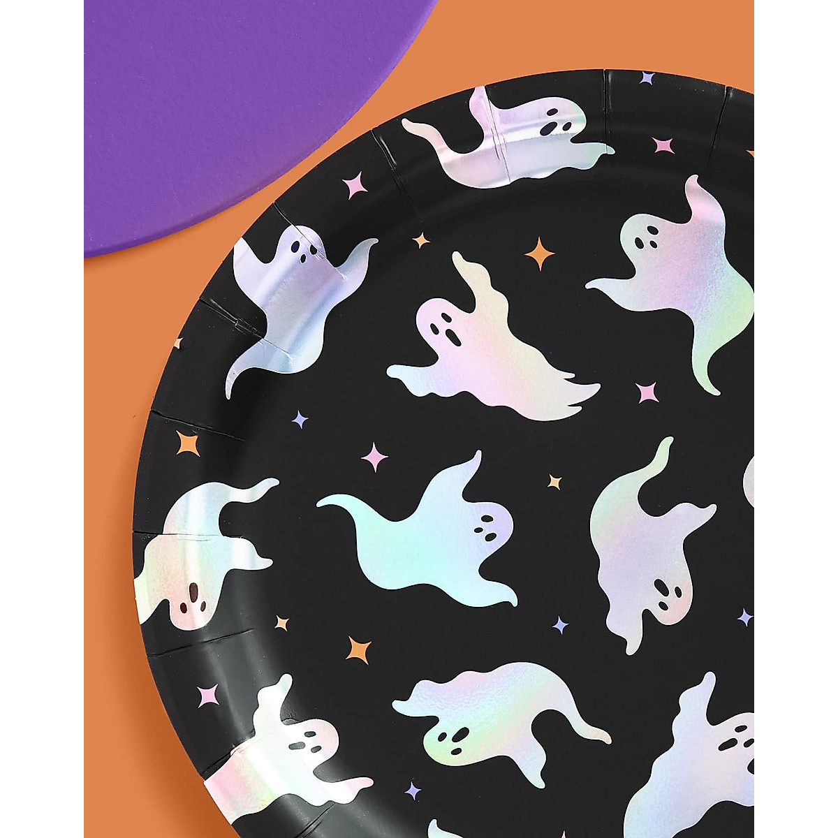 xo, Fetti Halloween Plates - 24 pcs | Halloween Tablescape, Spooky Season Setting, Haunted House Party, Checkered Kids Table Decor