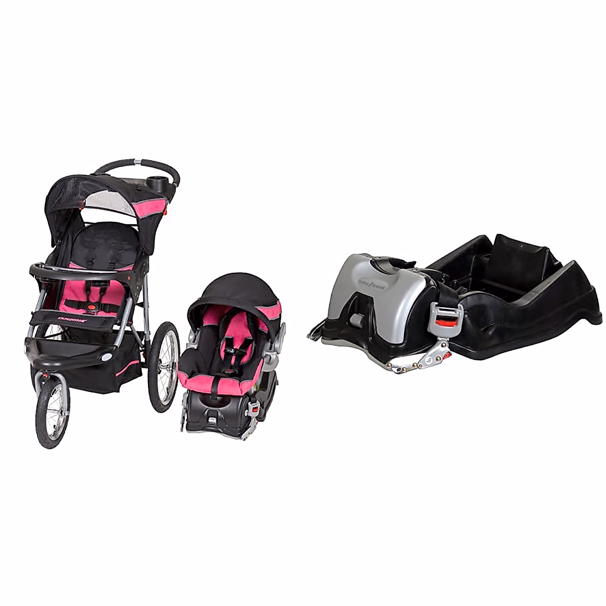 Baby Trend Expedition Jogger Travel System, Bubble Gum + Baby Trend EZ Flec Loc 32 Infant Car Seat Base, Black