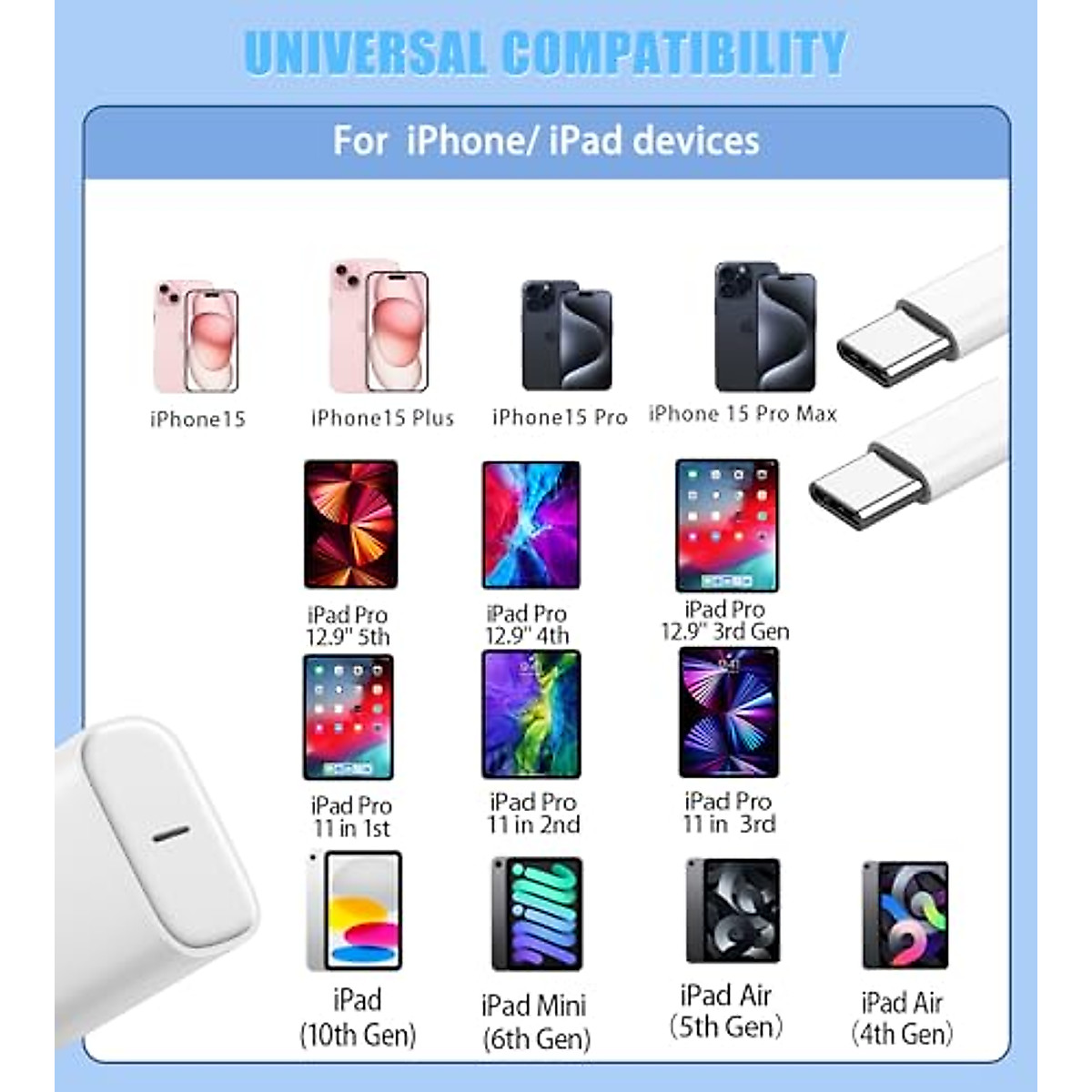 iPhone 15 Pro Charger Fast Charging, 20W USB C Fast Charger Block with 10ft Long USB C Charging Cable Cord for iPhone 15/15 Pro/15 Pro Max/15 Plus, iPad 12.9/11/10.9, Air 5/4,Samsung Galaxy S24Ultra