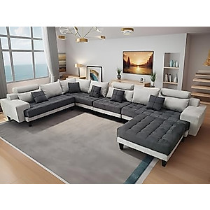 Stendmar L Shape U Shape Reversible Modern Microfiber Fabric Sectional Couch Sofa Set S150D (Gray/Dark Gray)