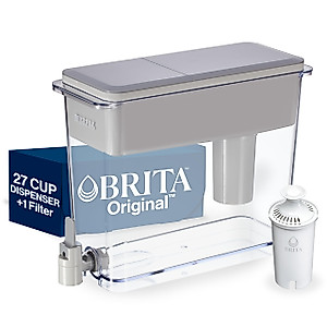 Brita XL Water Filter Dispenser for Tap and Drinking Water with 1 Standard Filter, Lasts 2 Months, 27-Cup Capacity, BPA Free, Grey